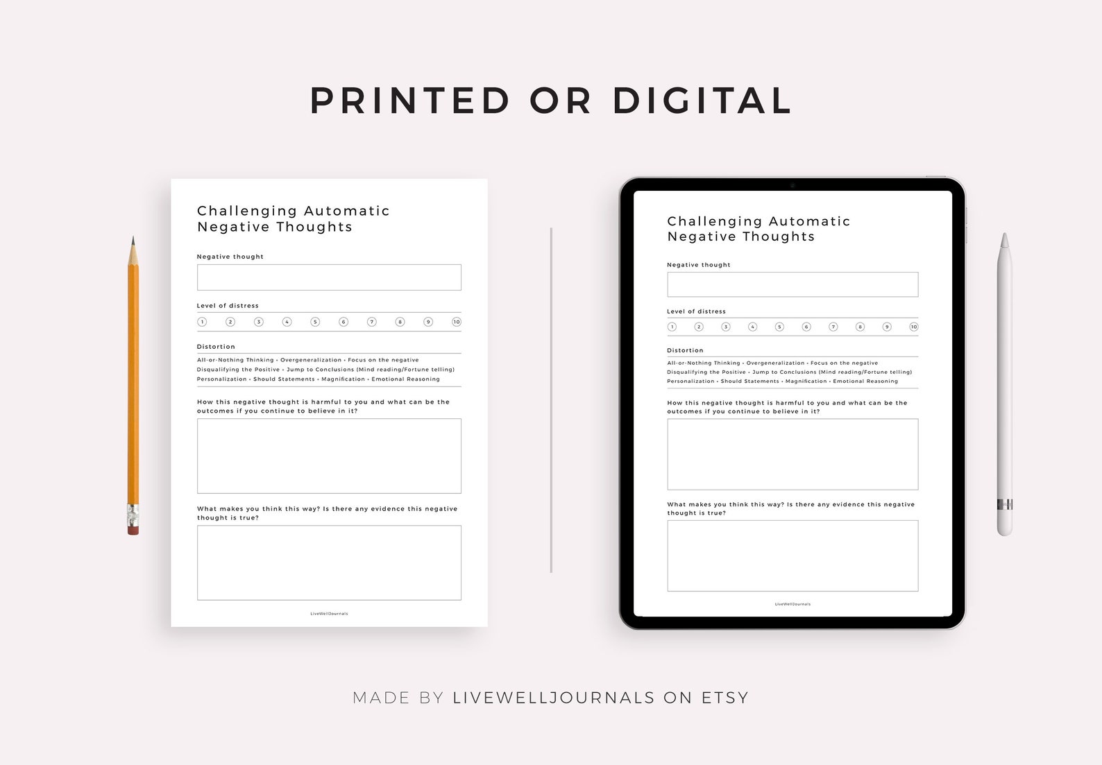 Challenge Automatic Negative Thoughts, CBT Worksheets, Mental Health ...