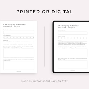 Challenge Automatic Negative Thoughts, CBT Worksheets, Mental Health ...