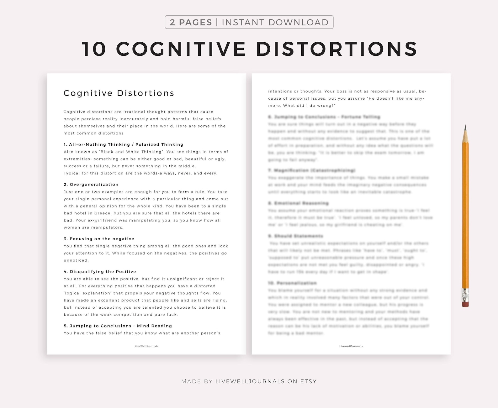 10 Cognitive Distortions, CBT Printable Insert, Instant Download PDF - Etsy