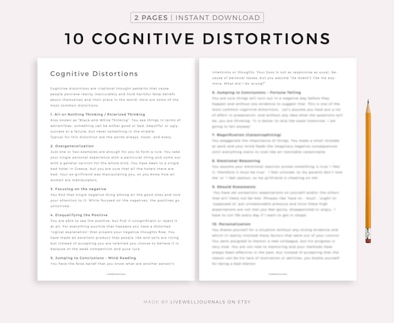 10 Cognitive Distortions CBT Printable Insert Instant - Etsy