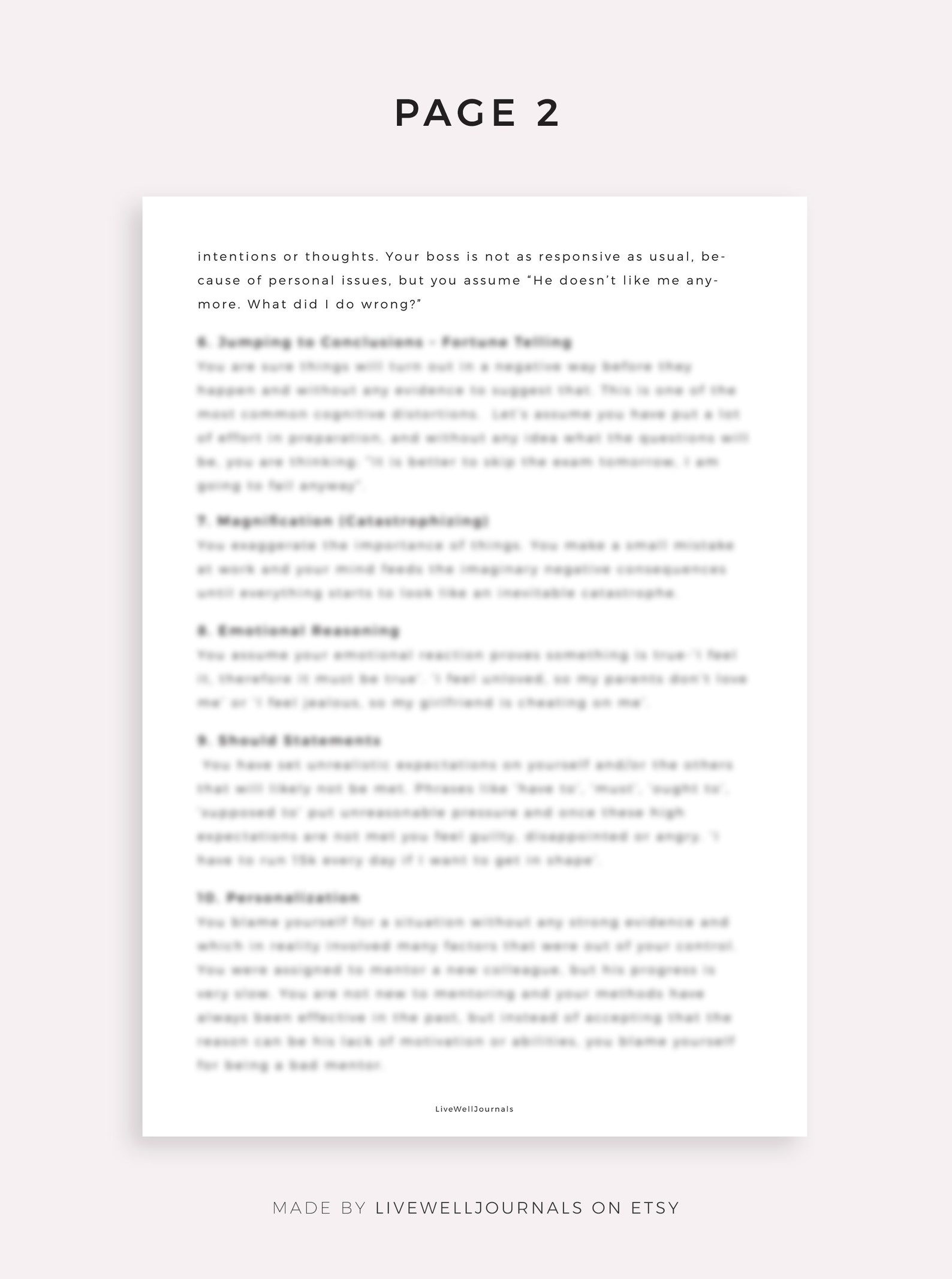 10 Cognitive Distortions, CBT Printable Insert, Instant Download PDF - Etsy