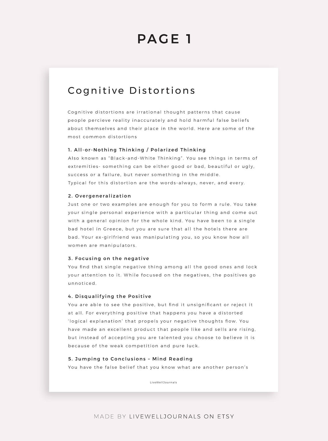 10 Cognitive Distortions, CBT Printable Insert, Instant Download PDF - Etsy