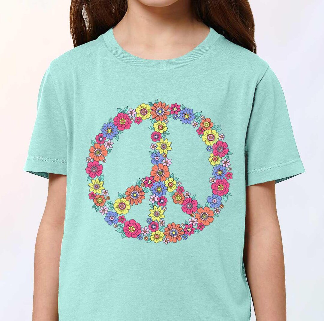 Kids Peace Sign T-shirt – Hippie Flower Power Graphic Tee – Boho Peace ...