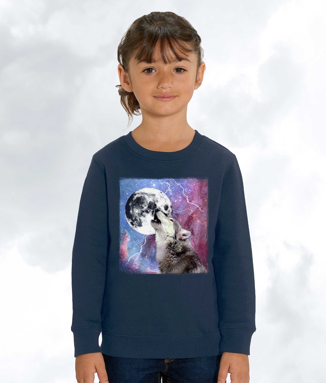 Kids Howling Wolf Sweatshirt, Wild Animal, Gothic Moon Graphic, Space ...