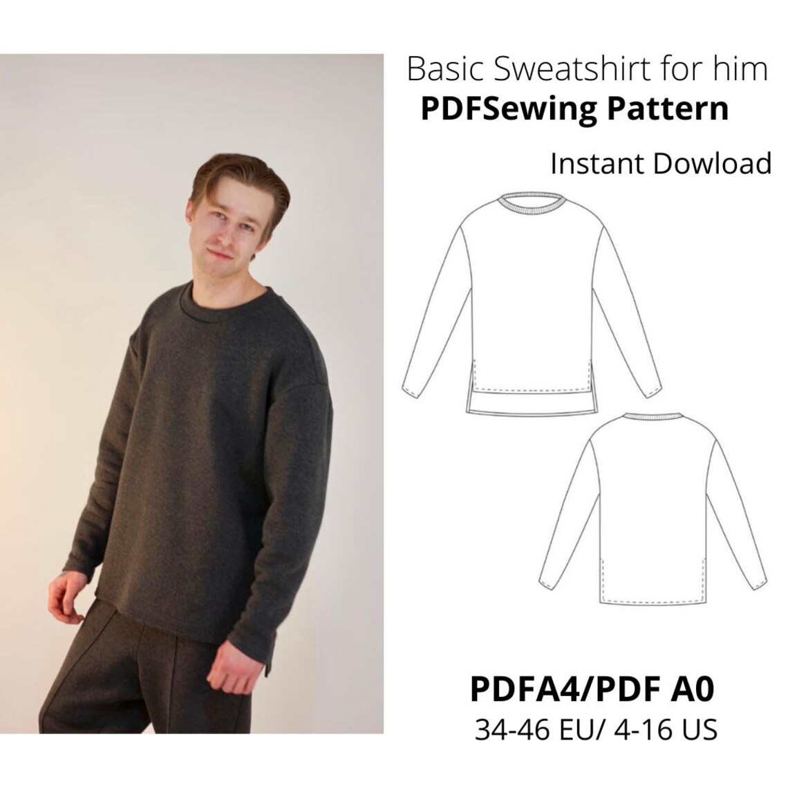 Digital Men's Sweatshirt PDF Sewing Pattern /instant Download / Sewing ...