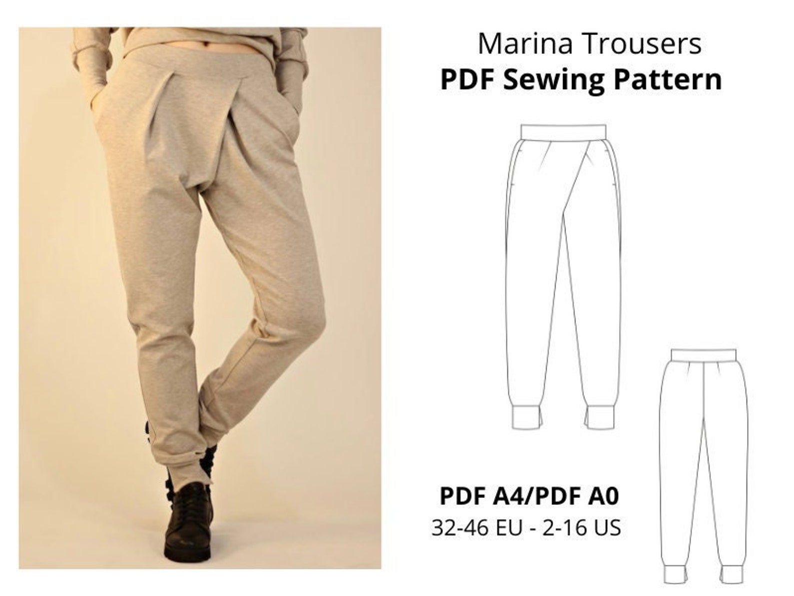Trousers PDF Sewing Pattern/ Instant Download - Etsy