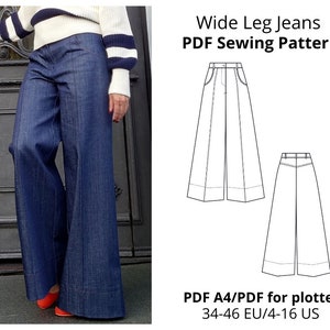 Wide Leg Jeans PDF Sewing Pattern / Instant Download - Etsy