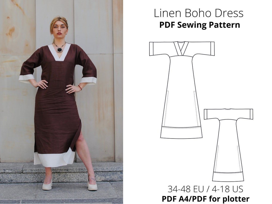 Boho Dress With Side Slits PDF Sewing Pattern/ Instant Download - Etsy