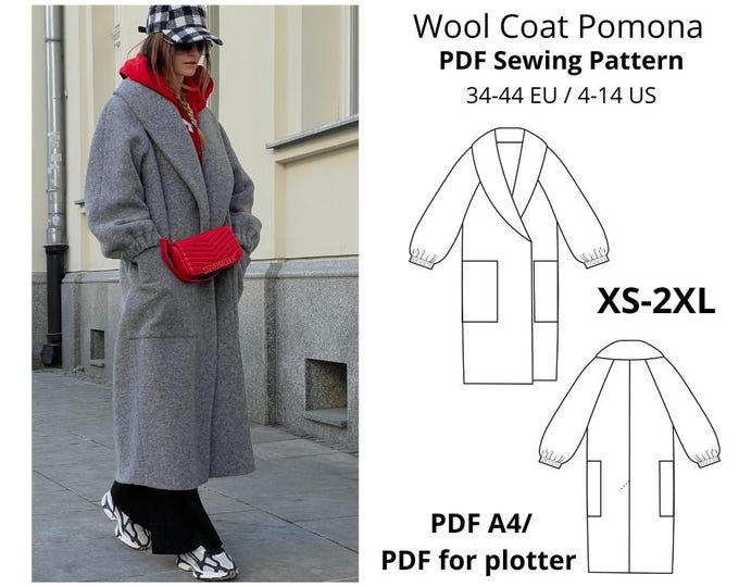 Cocoon Coat Lined Sewing Pattern: Drop Shoulder Design (sizes 4-18 UK ...