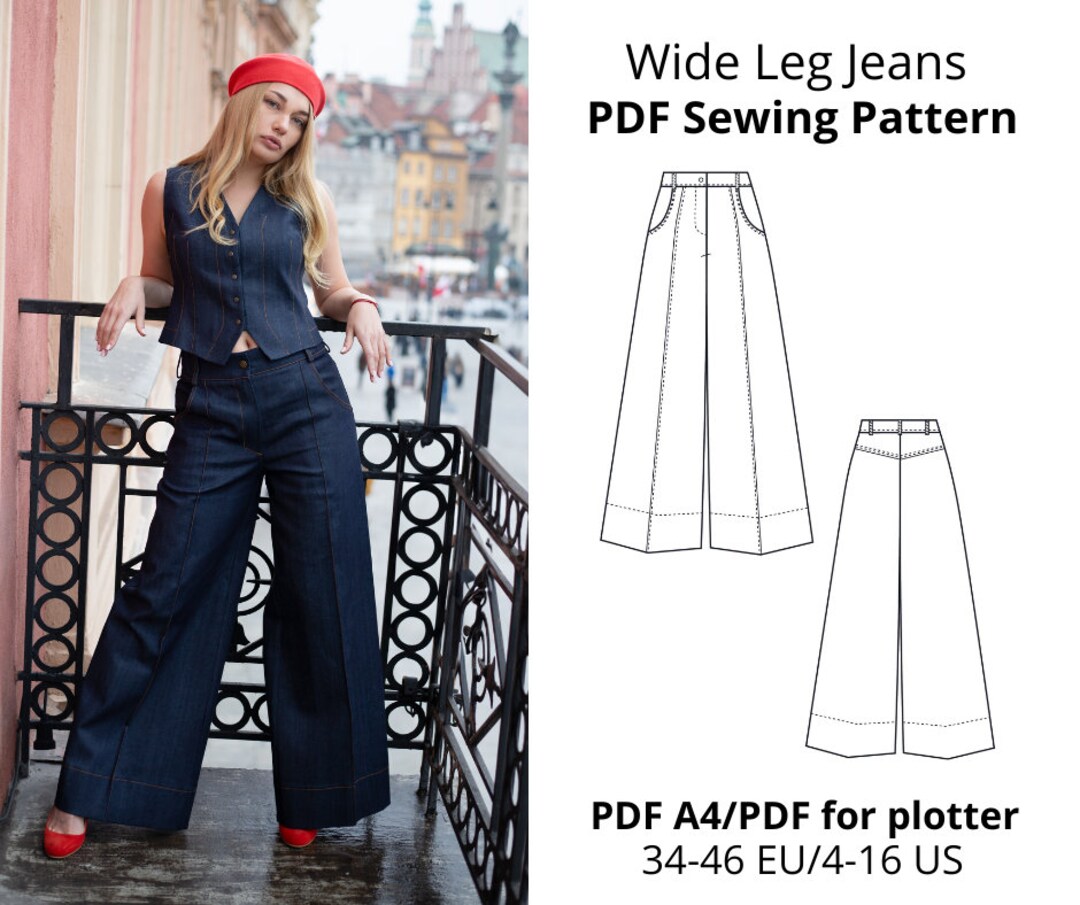 Wide Leg Jeans/ PDF Sewing Pattern / Instant Download - Etsy