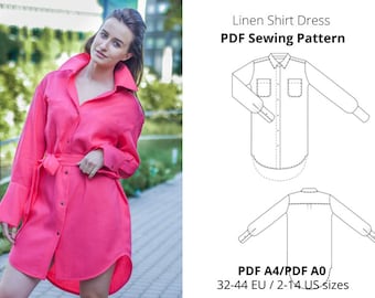 Oversized Shirt Dress Sewing Pattern, Dress Pattern, Long Sleeve Button ...