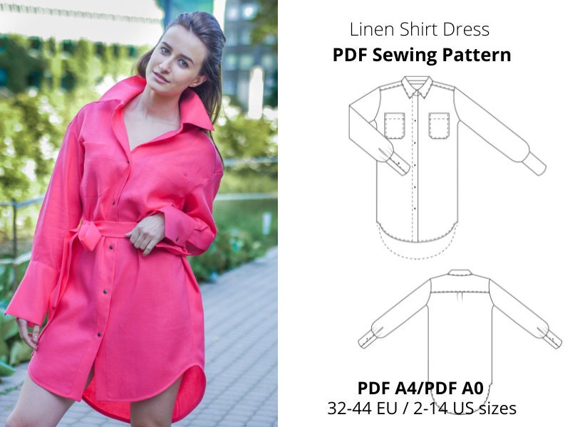 Shirt Dress PDF Sewing Pattern/ Instant Download - Etsy