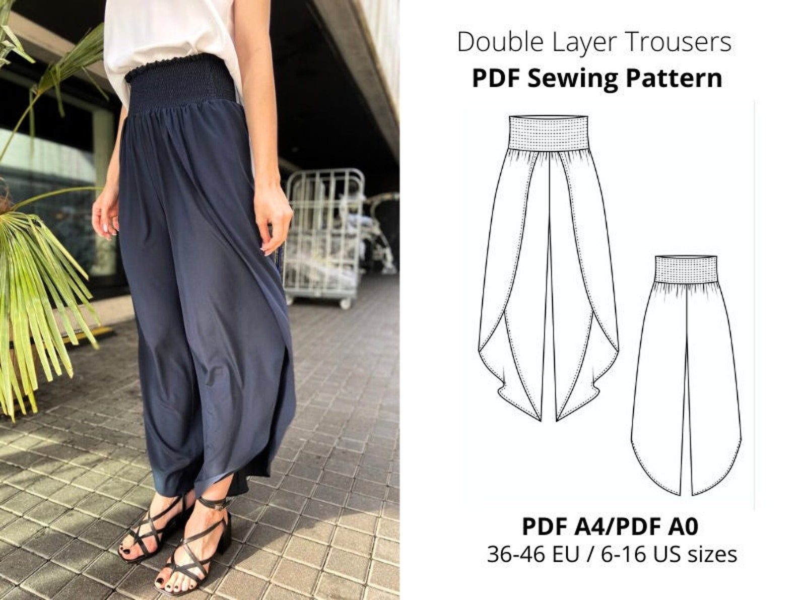 Women Trousers PDF Sewing Pattern /double Layer Trousers/ Instant Download - Etsy