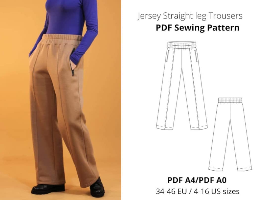 Jersey Pants PDF Sewing Pattern /straight Leg Trousers / Instant ...