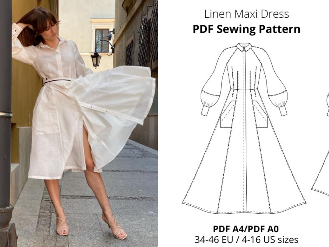 Linen Maxi Dress Pattern / PDF Sewing Pattern / Sundress With Buttons ...
