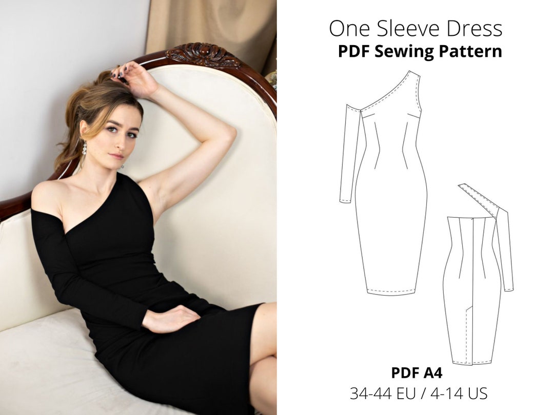 One Sleeve Dress PDF Sewing Pattern/ Cocktail Dress / Instant Download ...
