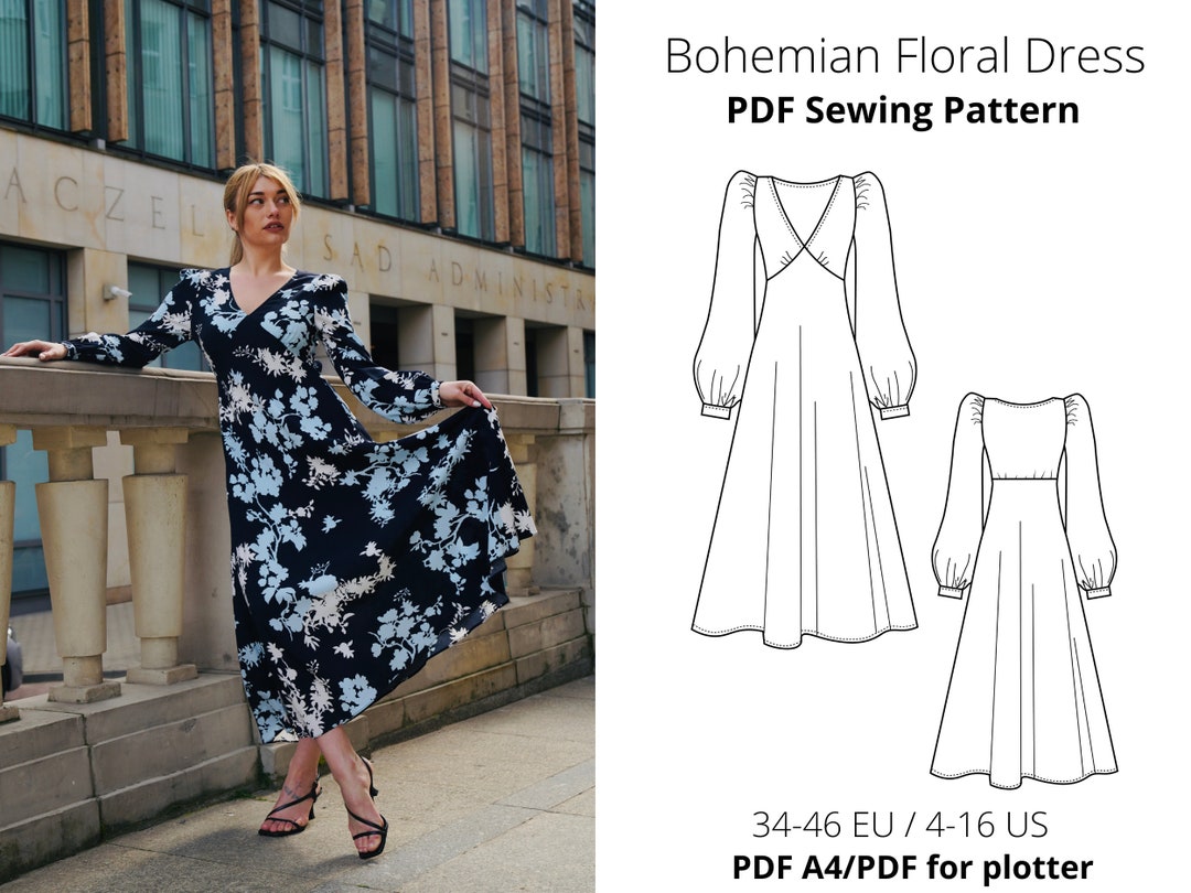 Bohemian Floral Dress PDF Sewing Pattern / Instant Download / Dress for ...