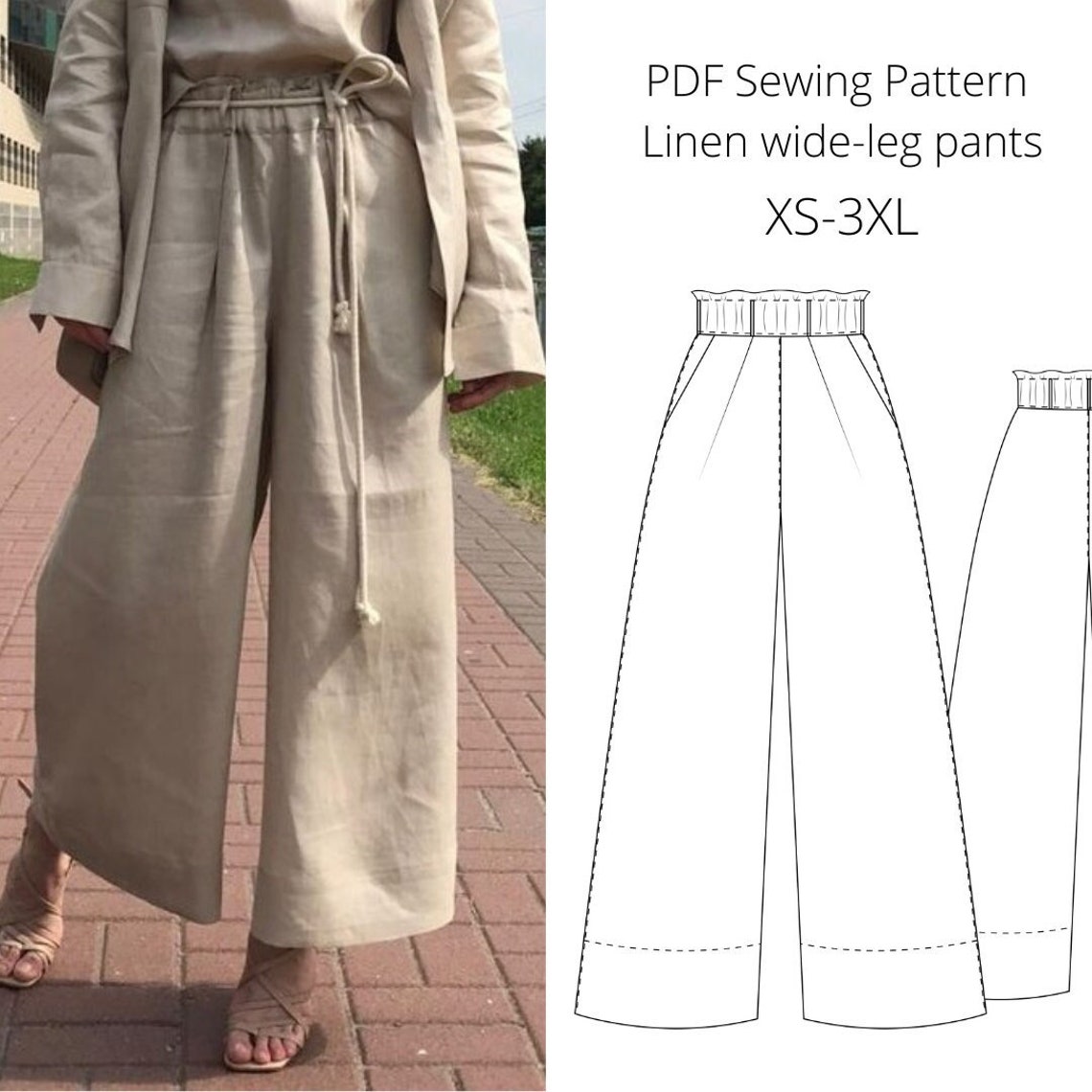 Wide-leg Linen Trousers PDF Pattern/ Instant Download - Etsy