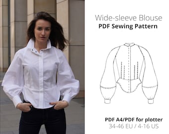 Balloon Sleeve Blouse PDF Sewing Pattern, 6 Sizes XS-XXL With ...
