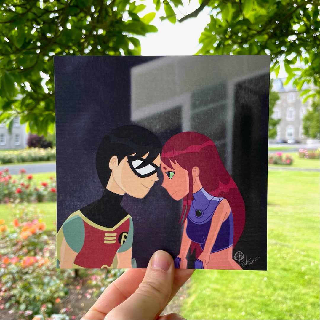 Print (15x15cm) - Robin & Starfire Romantic Moment (comic Book Fan ...