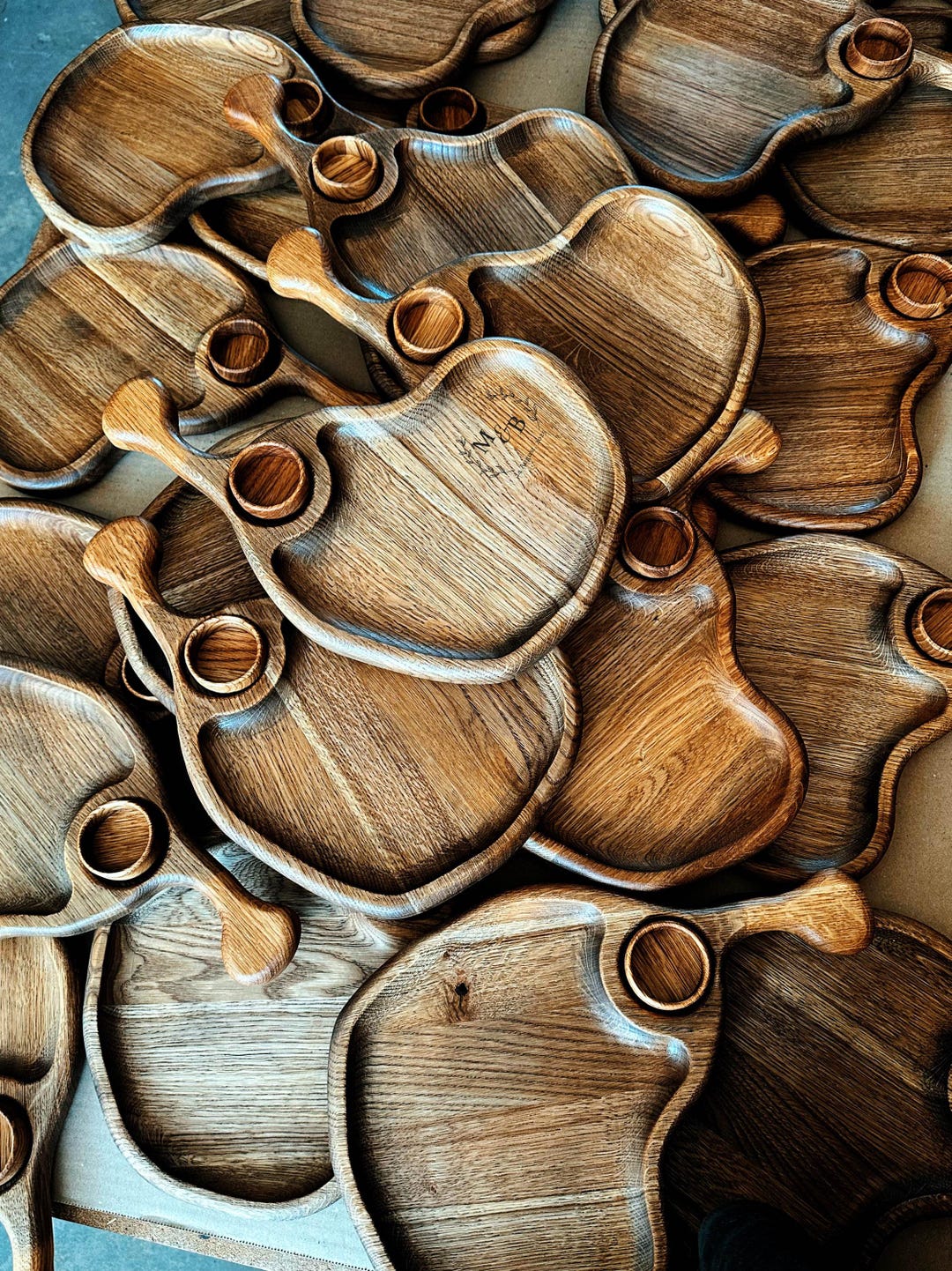 Set of 10 Wooden Serving Boards With Sauce Section, Handcrafted Oak ...