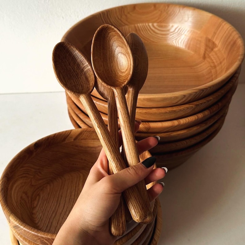 Rustic Wooden Spoons for Cooking or Serving, Handmade Oak Utensils for ...