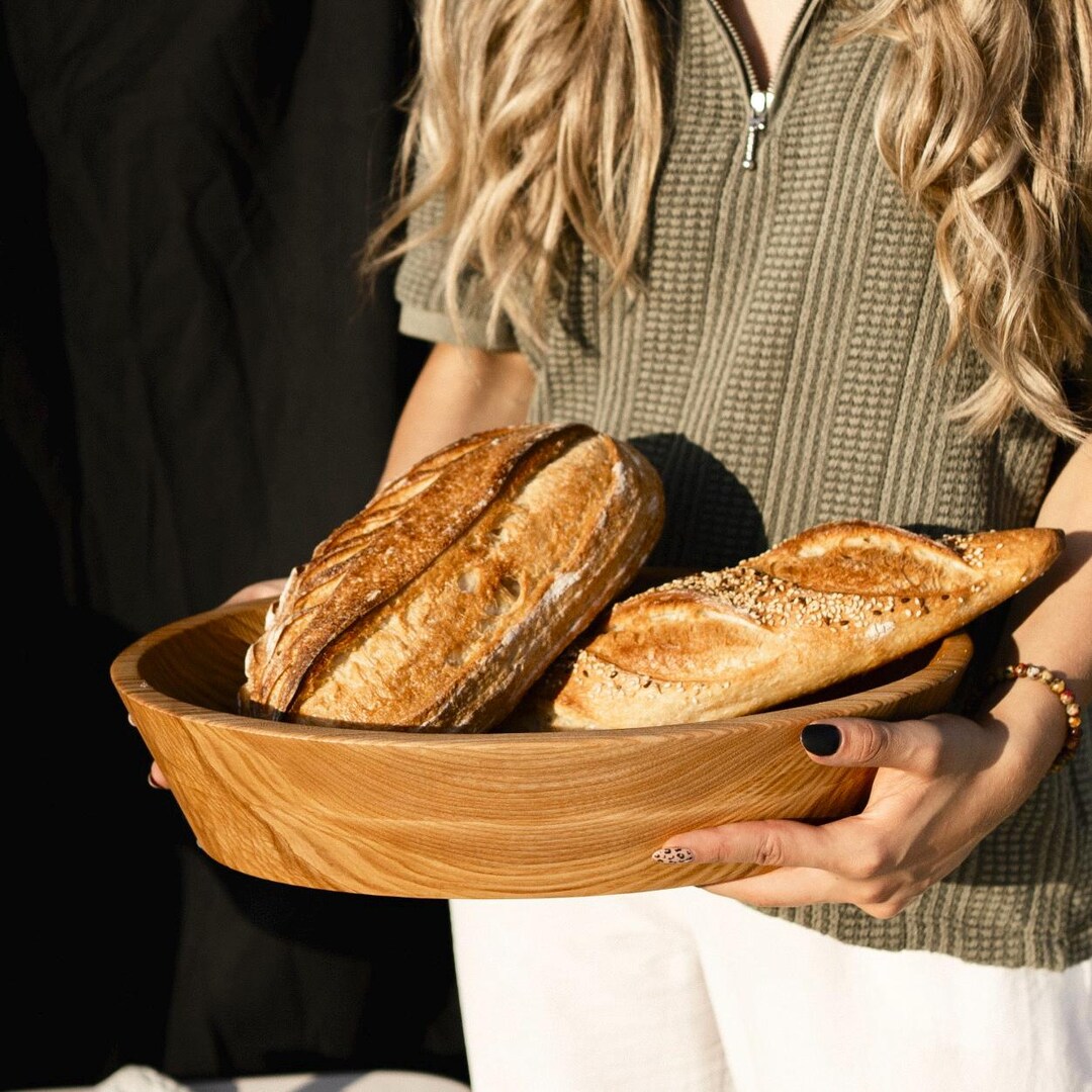 Oval Wooden Plate for Bread and Fruits, Decorative Platter, Country ...