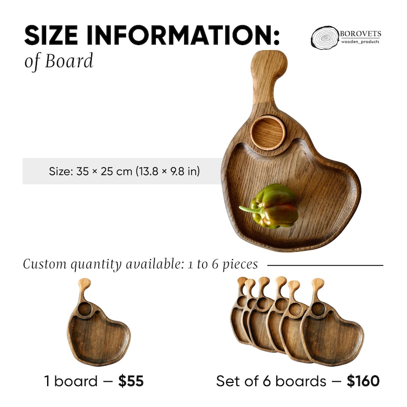 Set of 6 Custom Wood Serving Trays With Built-in Sauce Holder ...