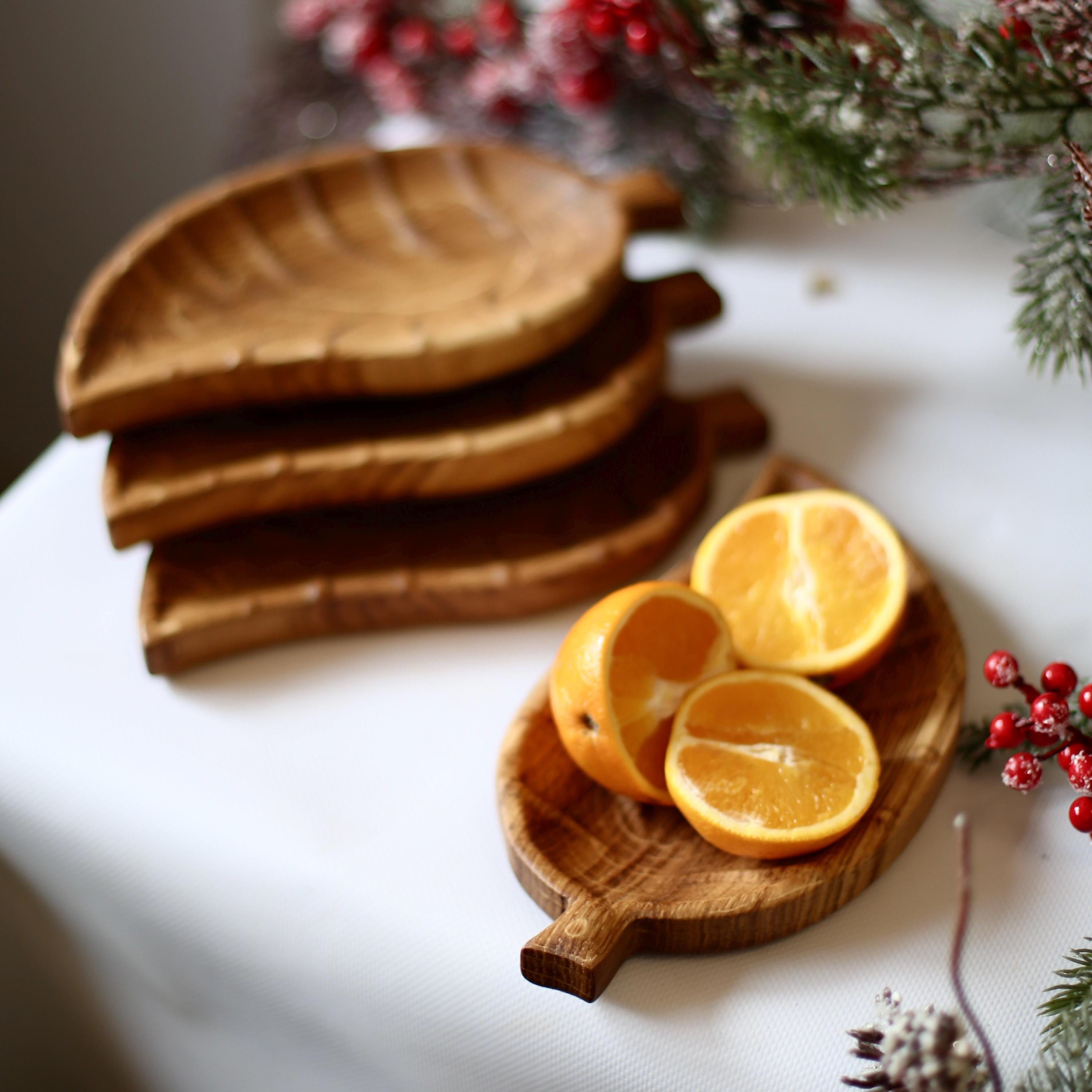 Wood Carving Leaf Plate, Small Wooden Platter, Decorative Tray, Mom's ...