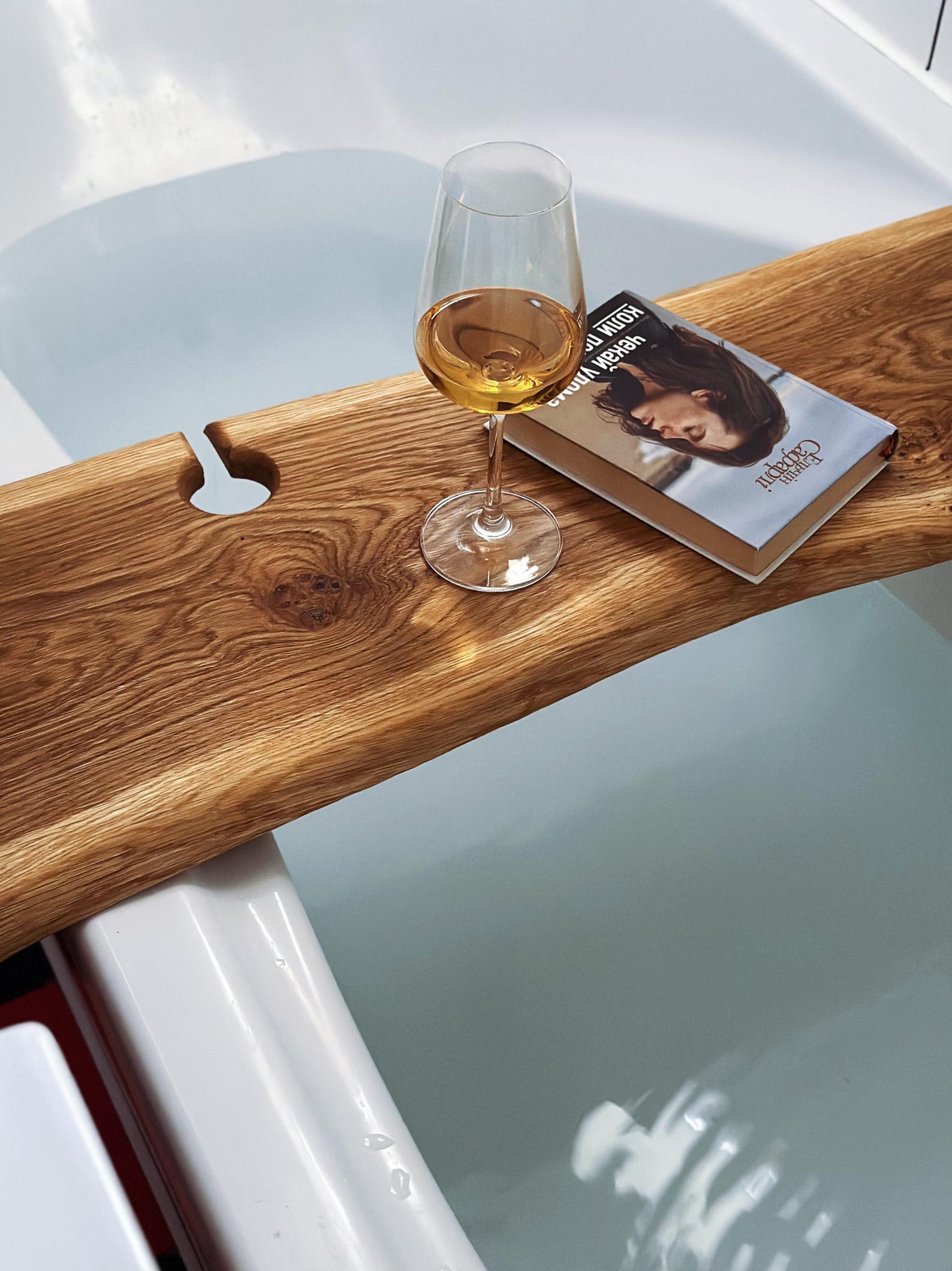 Cuddy Oak Bath Tray, Spa Bath Tray With Book and Wine Glass Stand ...