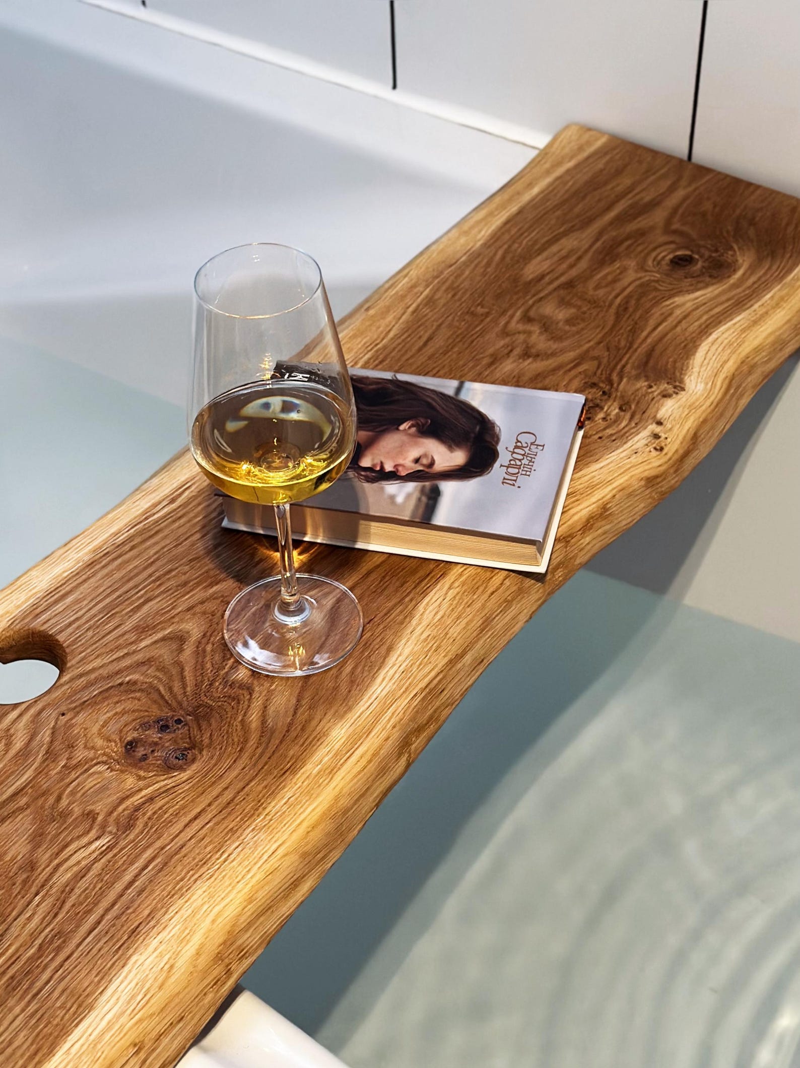 Cuddy Oak Bath Tray, Spa Bath Tray With Book and Wine Glass Stand ...