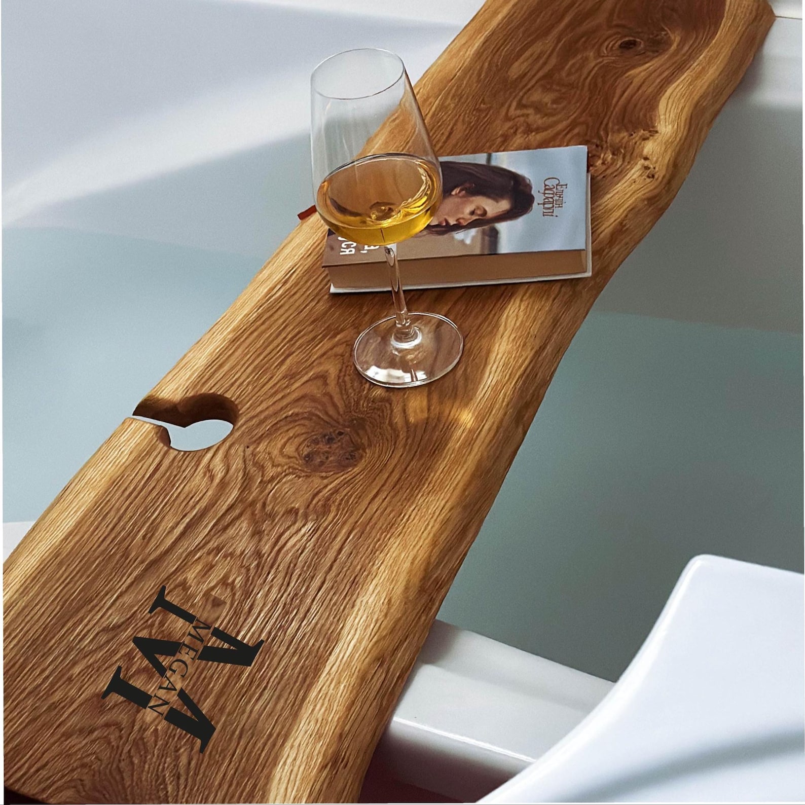 Cuddy Oak Bath Tray, Spa Bath Tray With Book and Wine Glass Stand ...