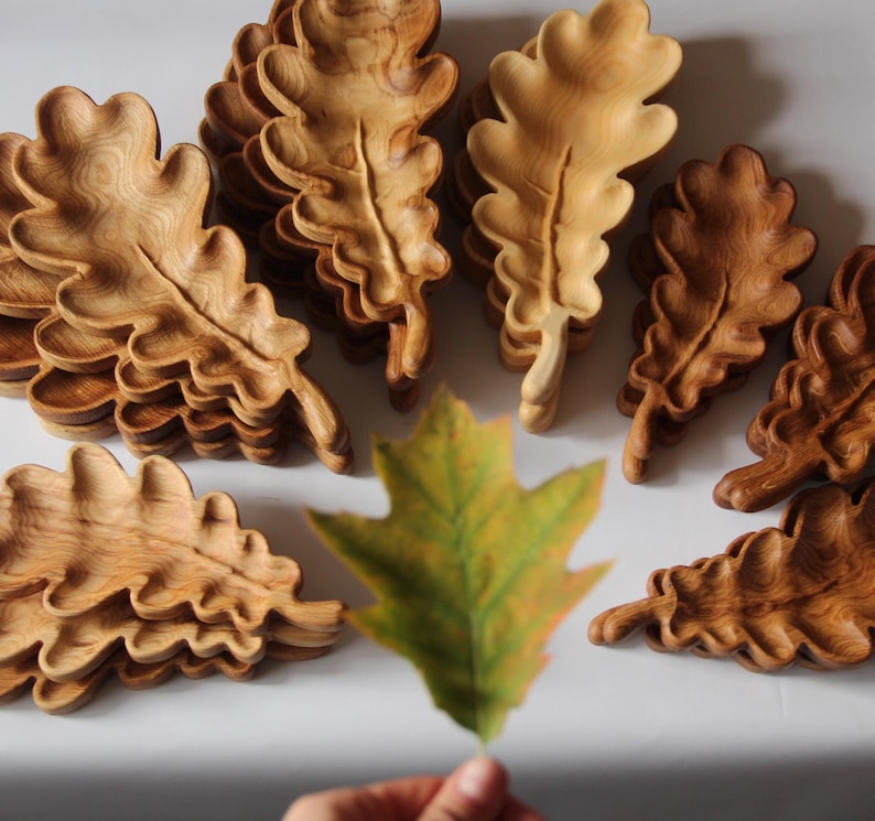 Handmade Oak Leaf Snack Tray: Rustic Wooden Serving Plate, Set of 20 - Etsy
