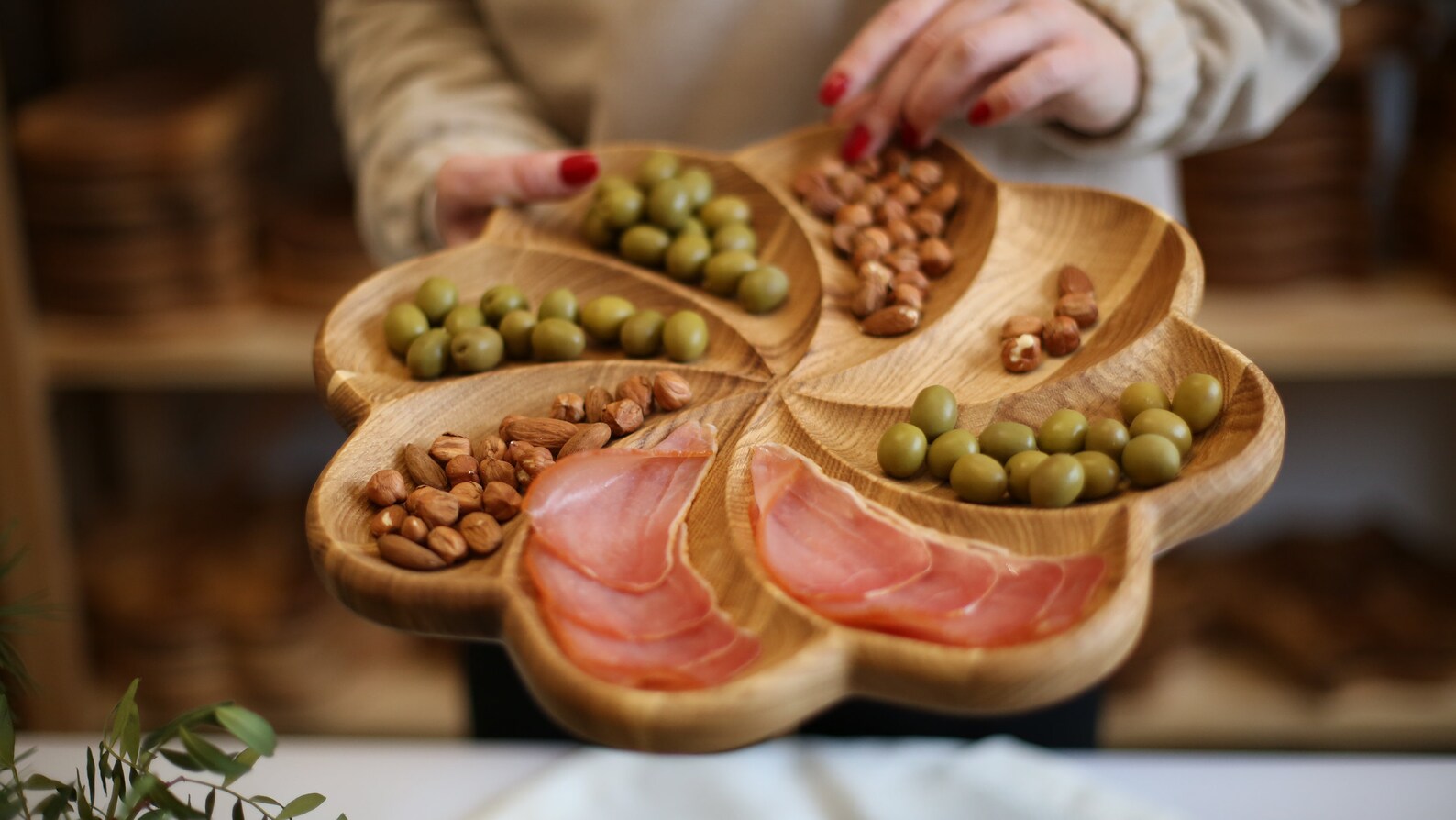 Serving Wooden Snack Plate With Sections, Custom Wooden Nut Tray for ...
