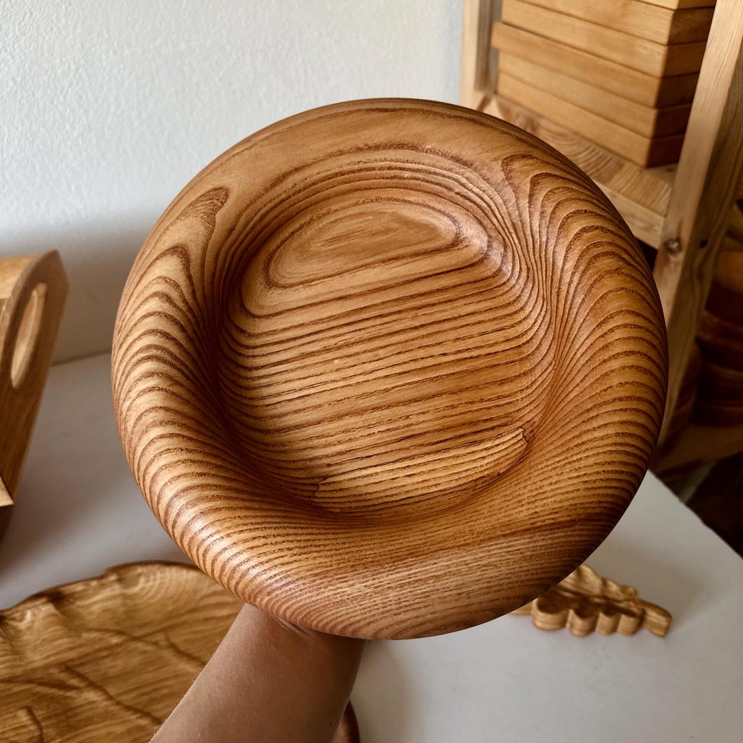 Round Wooden Platter, Rimmed Natural Plate, Wood Snack Plate, Food ...