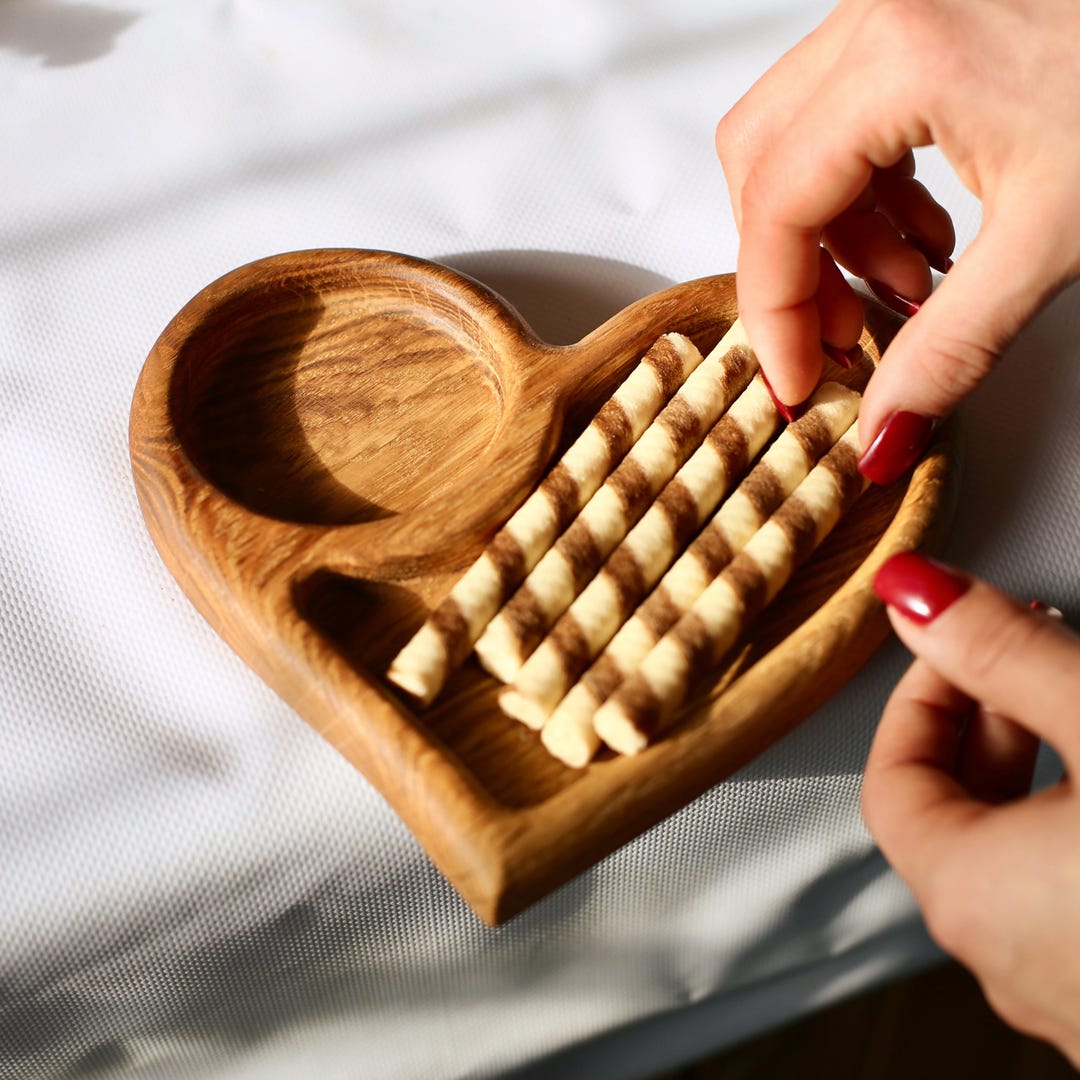 Personalized Wooden Plate for Snacks With Space for Cup, Heart Shape ...