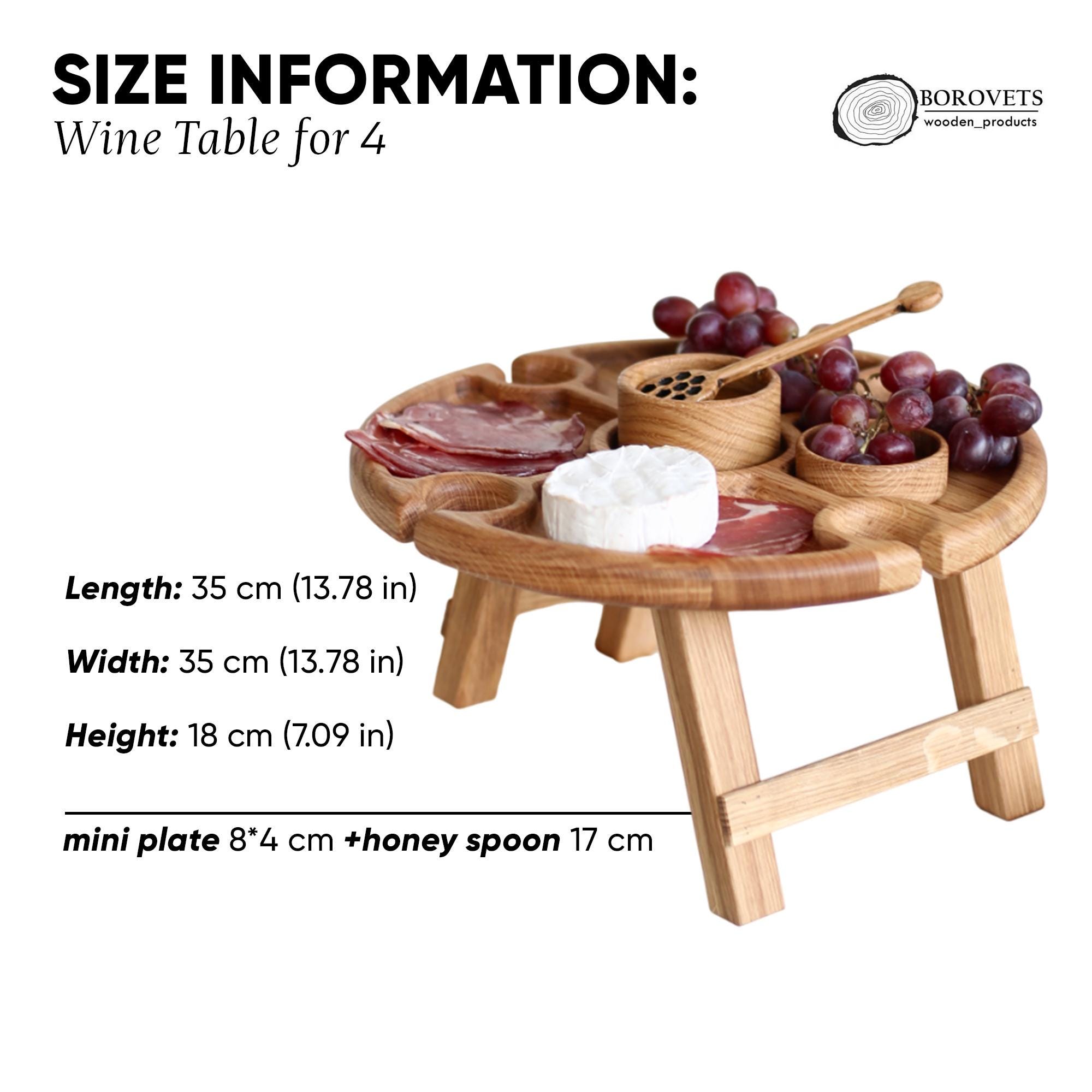 Portable Wooden Wine Table With Glass Holders, Small Picnic Charcuterie ...