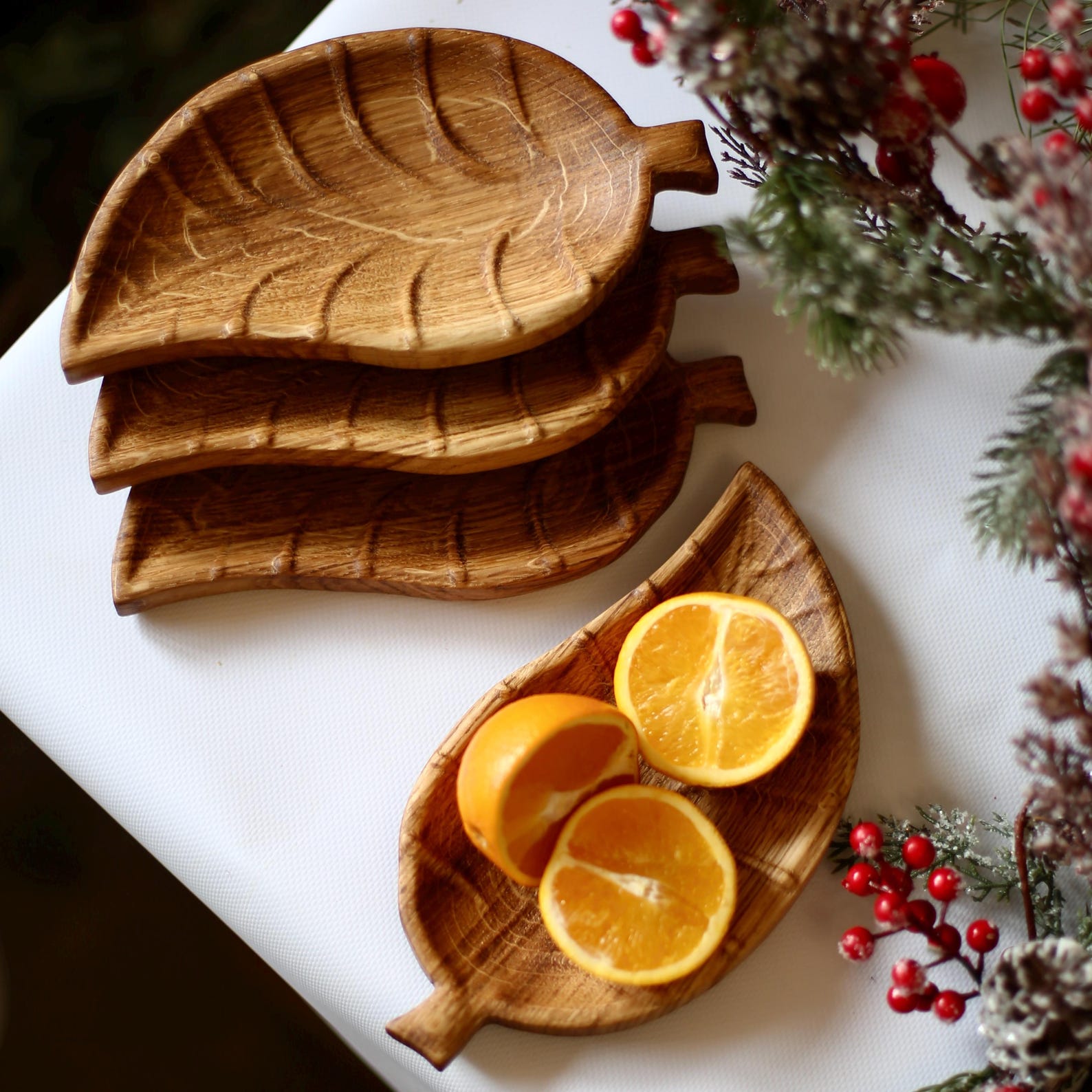 Wood Carving Leaf Plate, Small Wooden Platter, Decorative Tray, Mom's ...