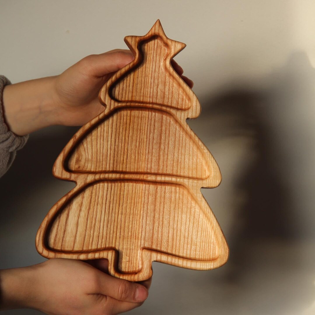 Wooden Tree Shaped Serving Tray With Compartments, Natural Wood Snack ...