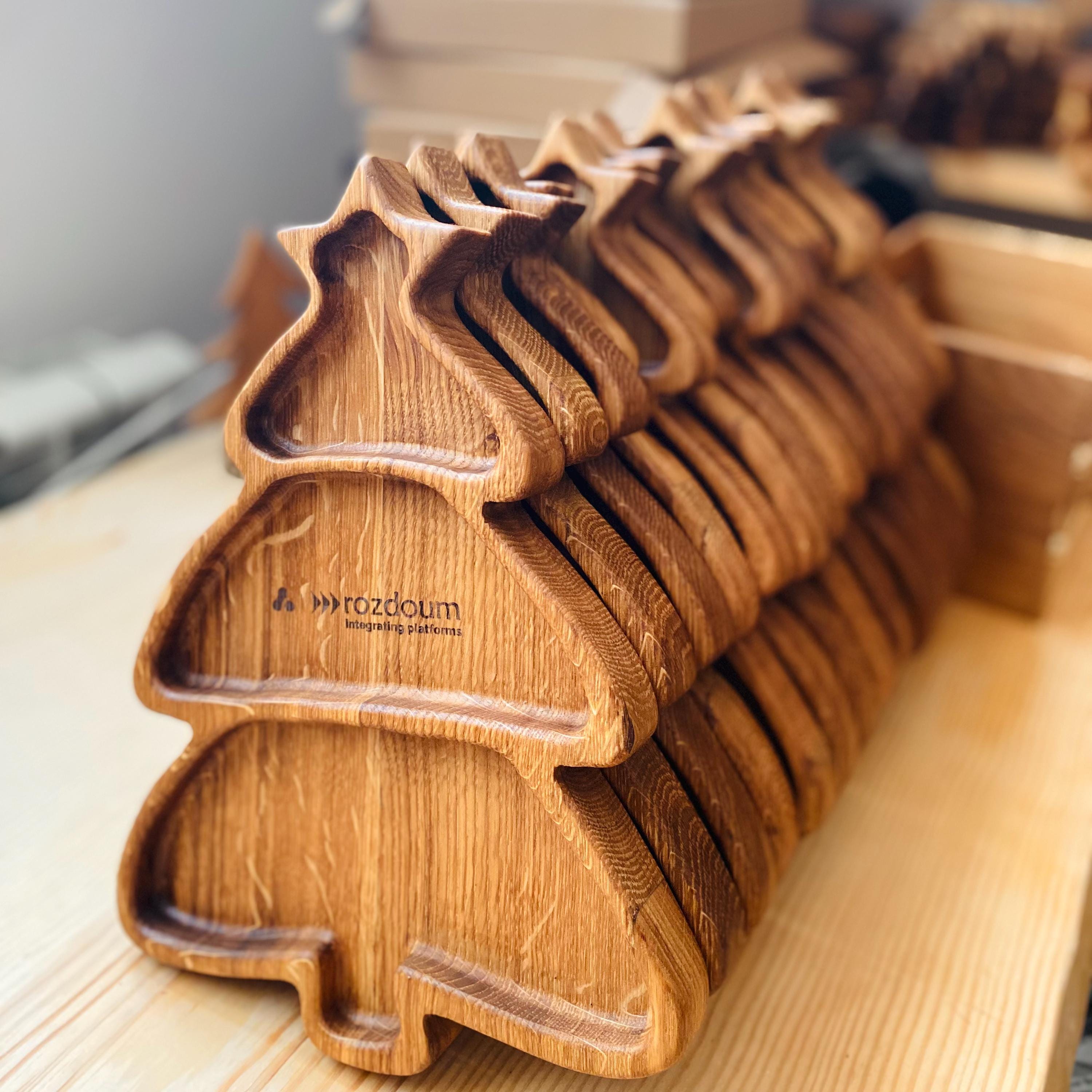 Wooden Tree Shaped Serving Tray With Compartments, Natural Wood Snack ...