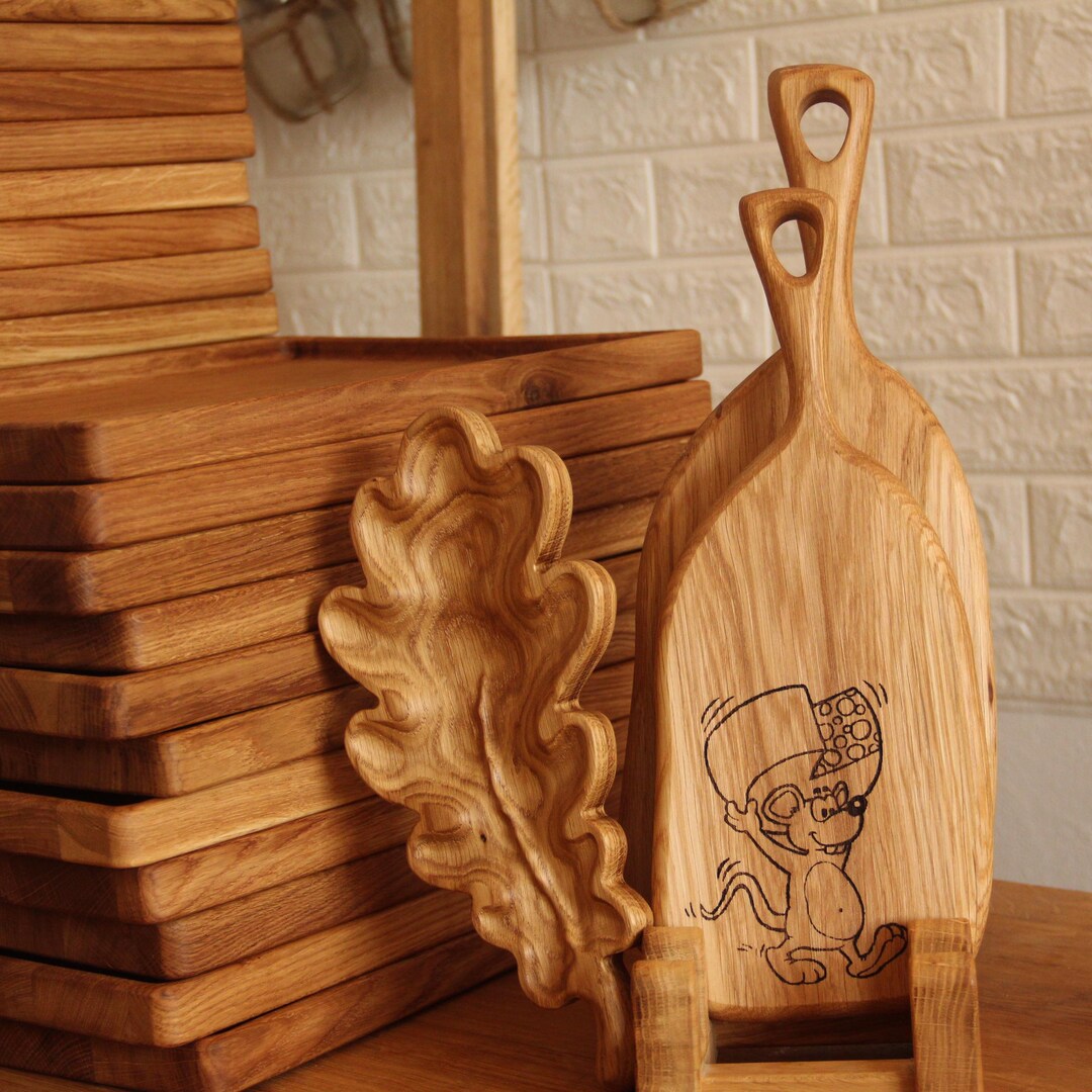 Set of Serving Boards With Mouse Engraving, Wood Carving Boards ...