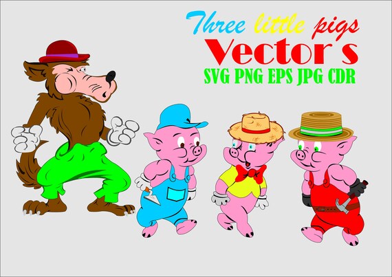 Three Little Pigs Vectors Illustration Svg Png Eps Cdr | Etsy