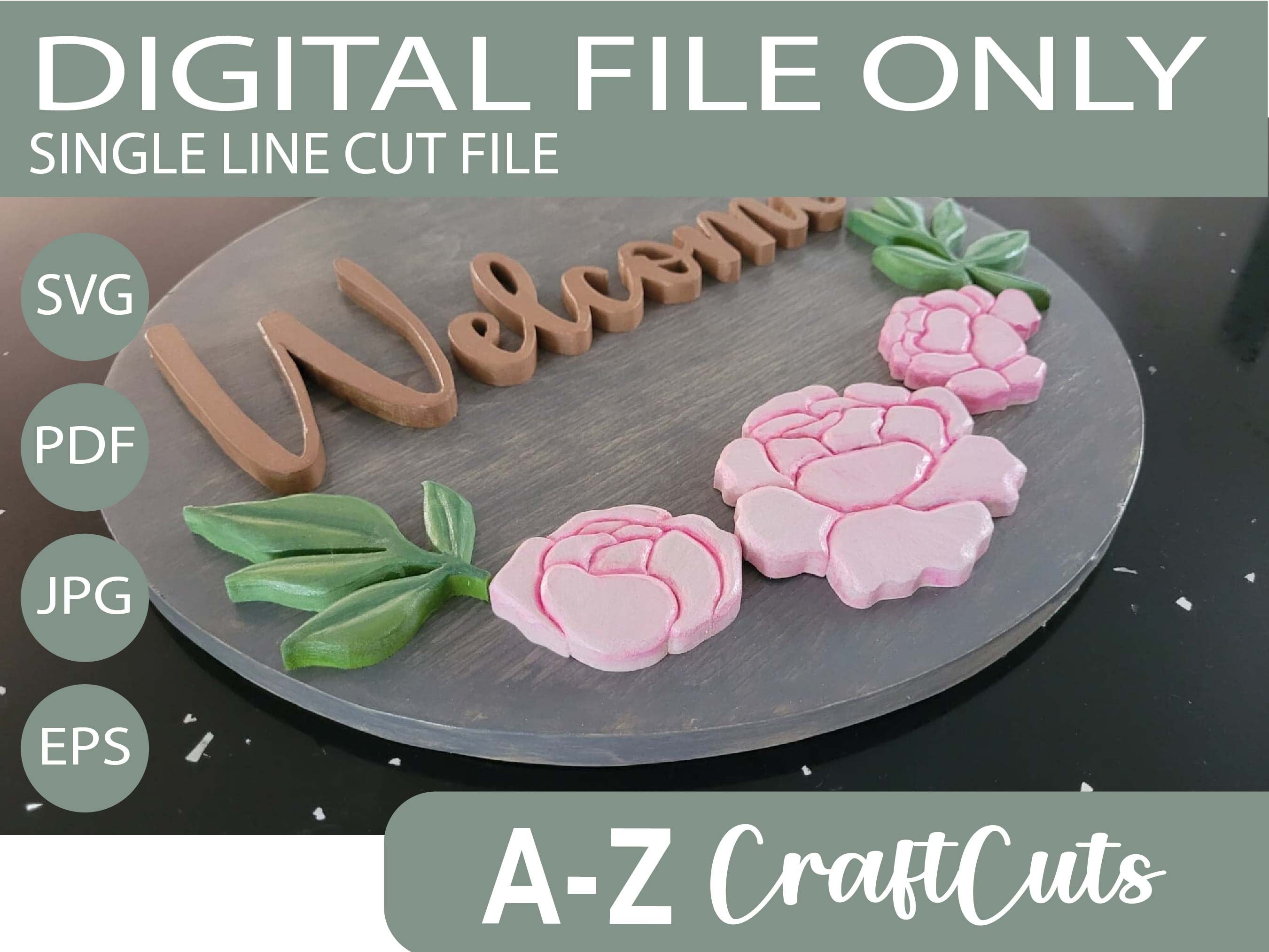 Peonies Welcome Sign Single Line Bundle | Floral SVG | Peony PDF File ...