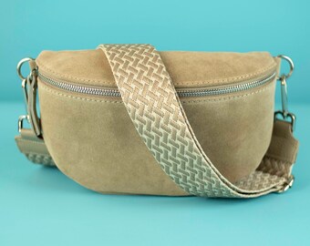 Camel Light Cognac Suede Leather Bag for Women With Extra Patterned ...