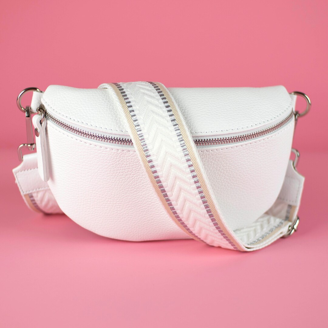 White Waist Bag for Women With Leather Belt and Patterned Strap ...
