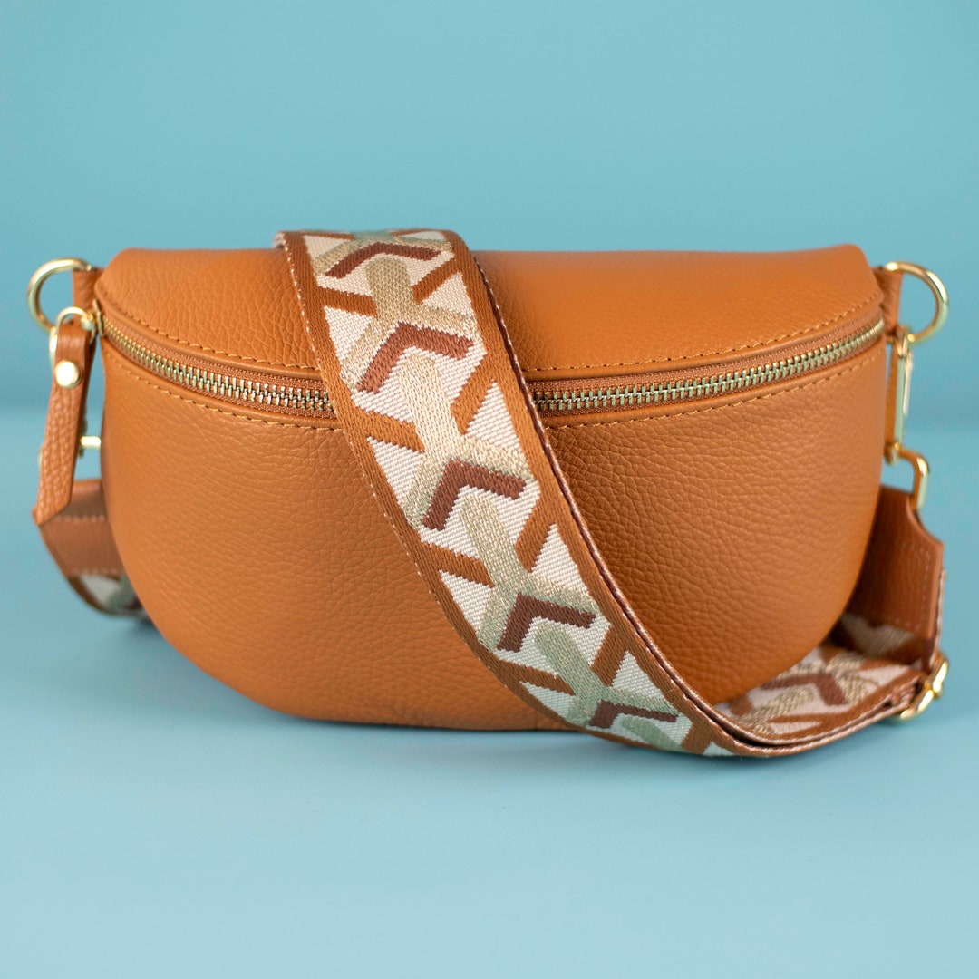 Camel Light Tan Cognac Crossbody Bag for Women With Leather Strap and ...