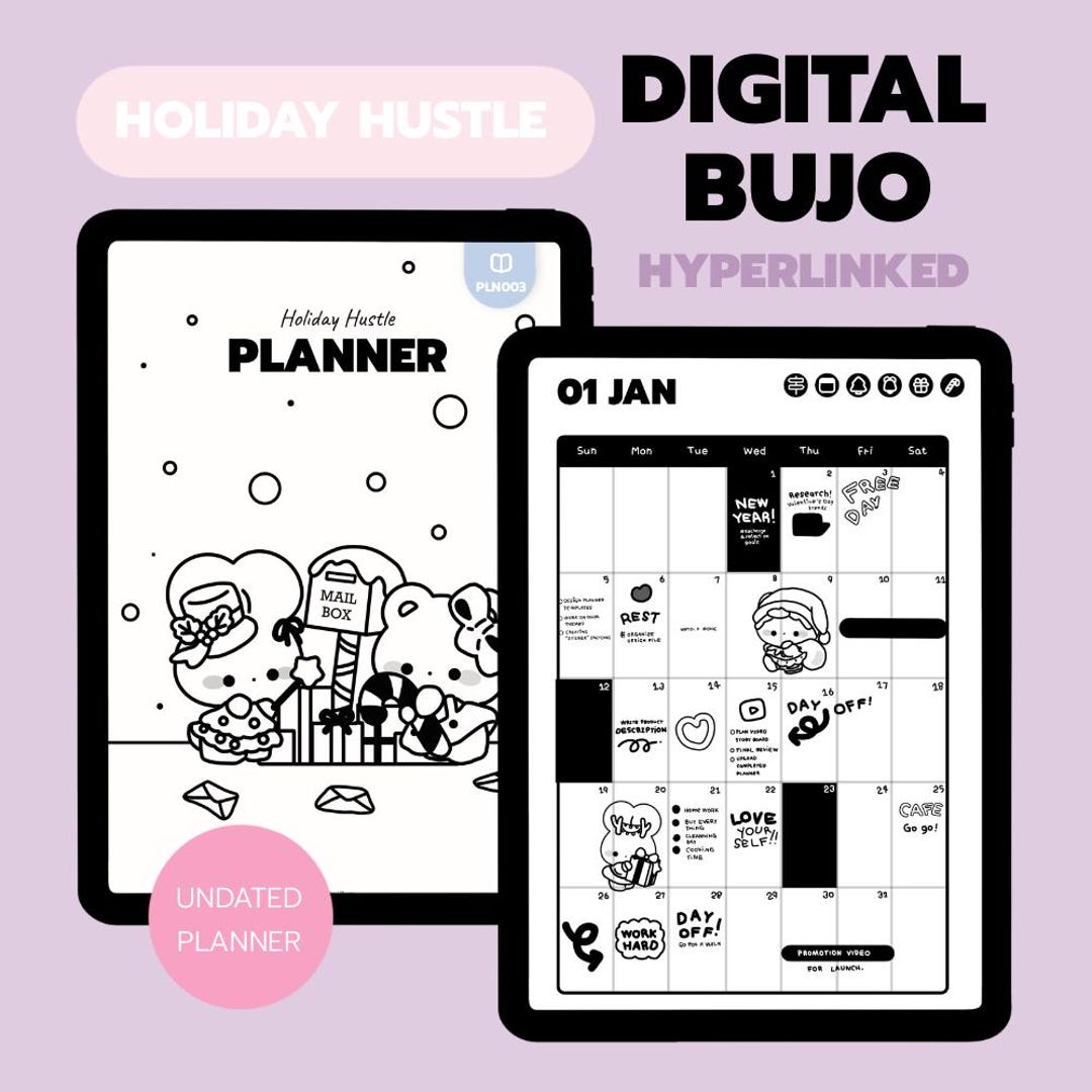Digital Planner 2025, Undated Planner, Hyperlink, Holiday Hustle ...