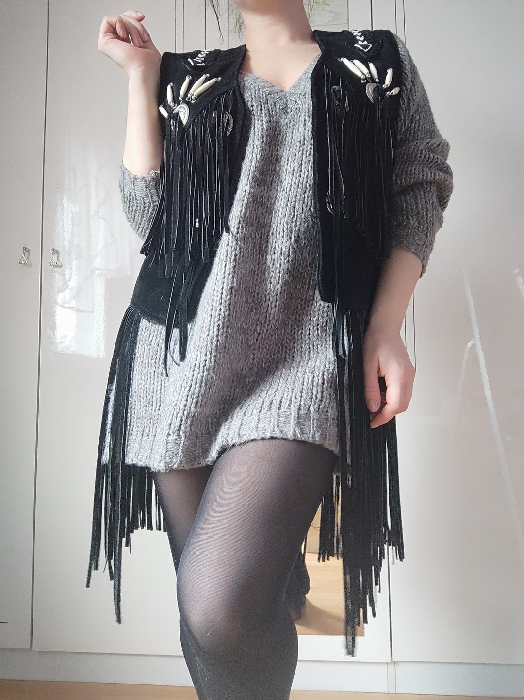 100% Suede, Fringe, Indian Jacket, Sleeveless - Etsy