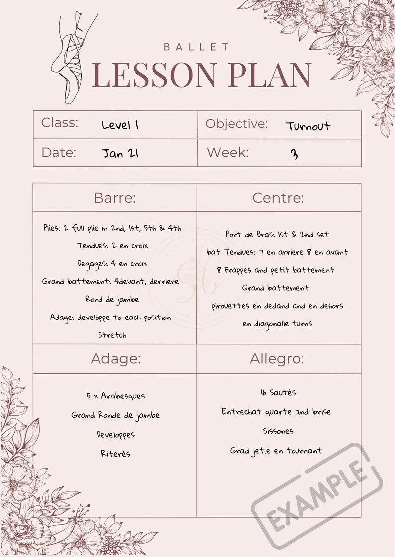 Ballet Lesson Planner, Downloadable Planner for Ballet Teachers, Ballet ...