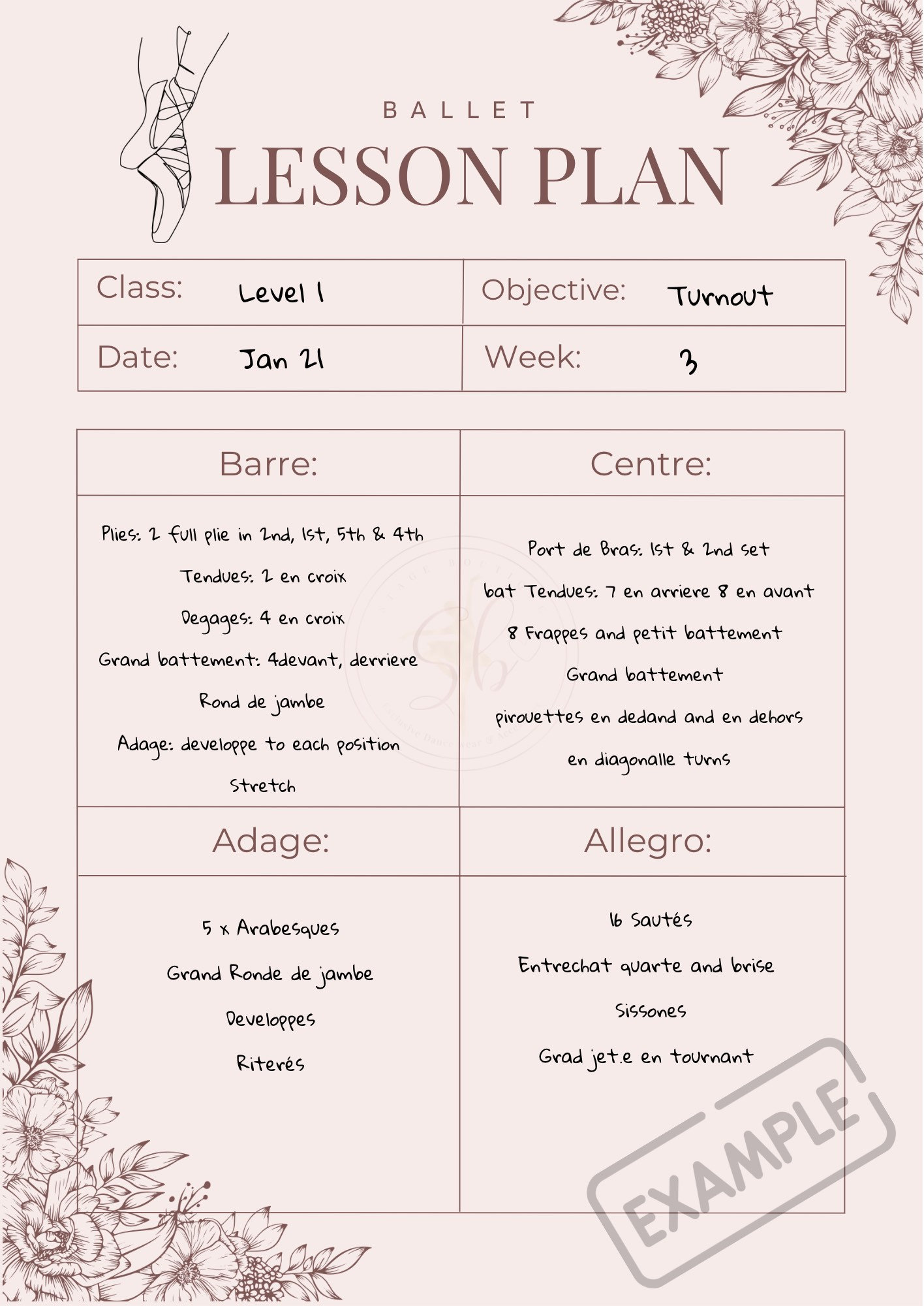 Ballet Lesson Planner, Downloadable Planner for Ballet Teachers, Ballet ...